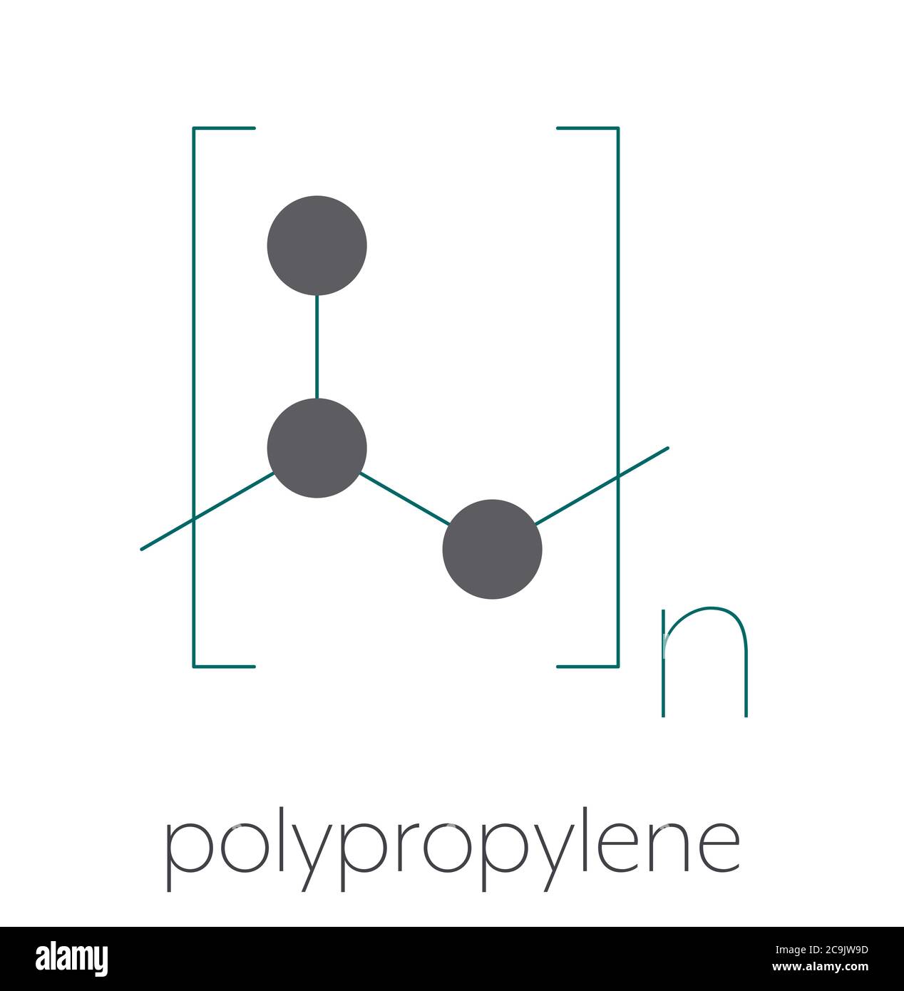 Polypropylene (polypropene, PP) plastic, chemical structure. Stylized ...