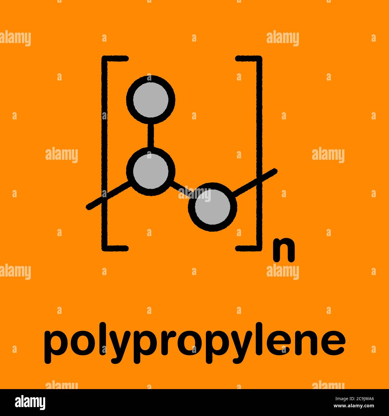 Polypropylene (polypropene, PP) plastic, chemical structure. Stylized ...