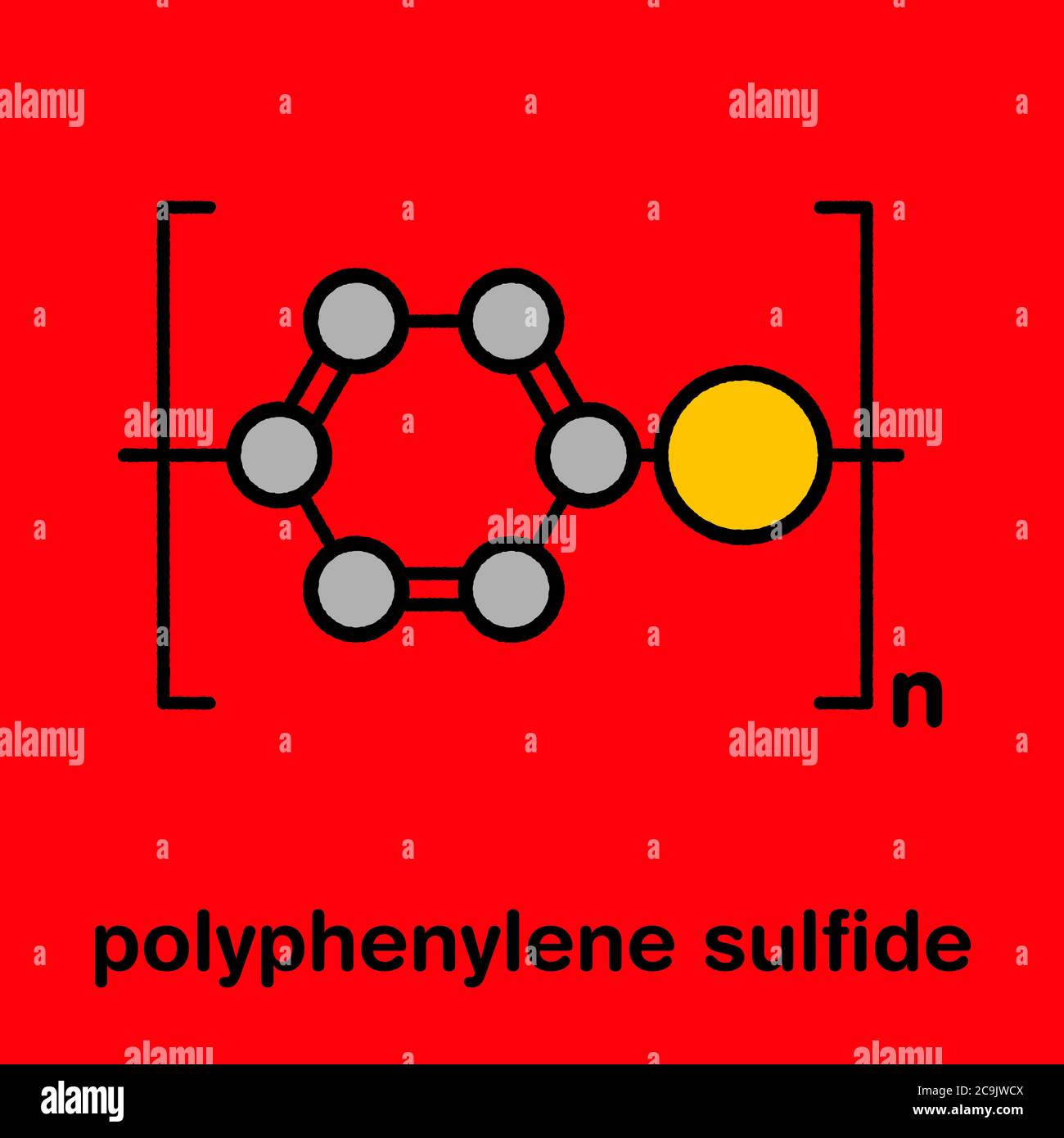 Polyphenylene sulfide (PPS) polymer, chemical structure. Commonly used ...