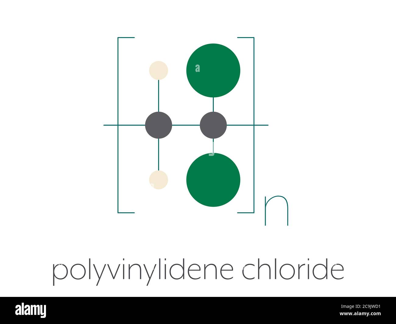 Polyvinylidene chloride (PVDC) polymer, chemical structure. Stylized ...