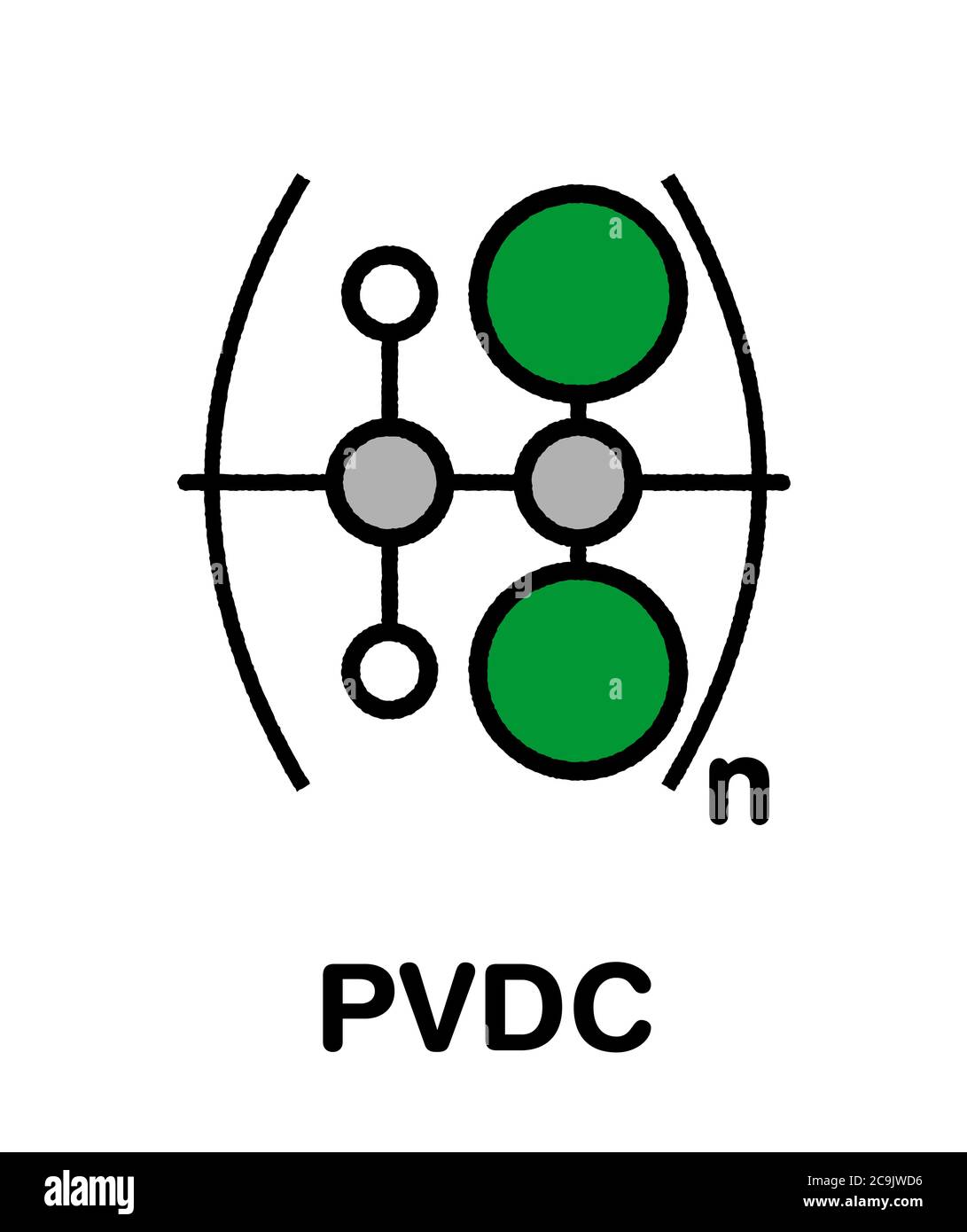 Polyvinylidene chloride (PVDC) polymer, chemical structure. Stylized ...