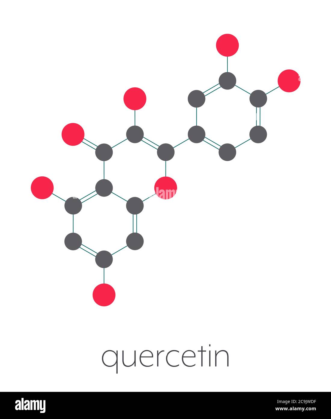 Quercetin plant molecule. Stylized skeletal formula (chemical structure ...