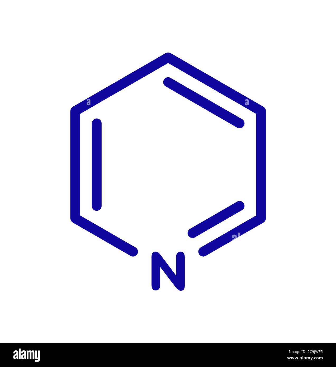 Pyridine chemical solvent and reagent molecule. Blue skeletal formula ...