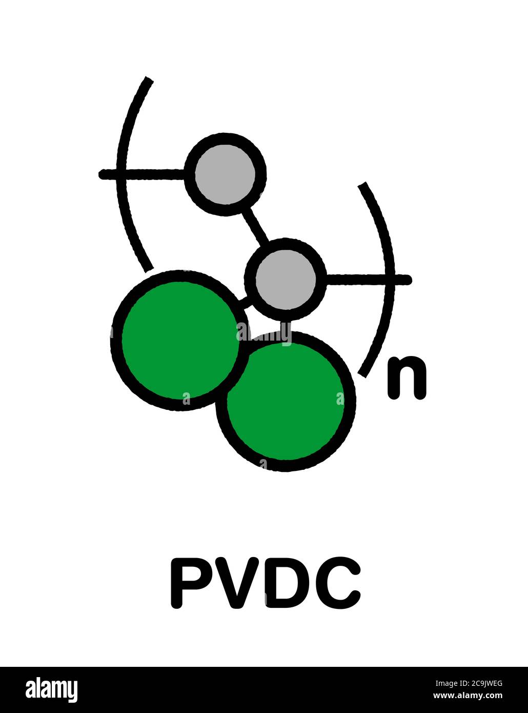 Polyvinylidene chloride (PVDC) polymer, chemical structure. Stylized ...