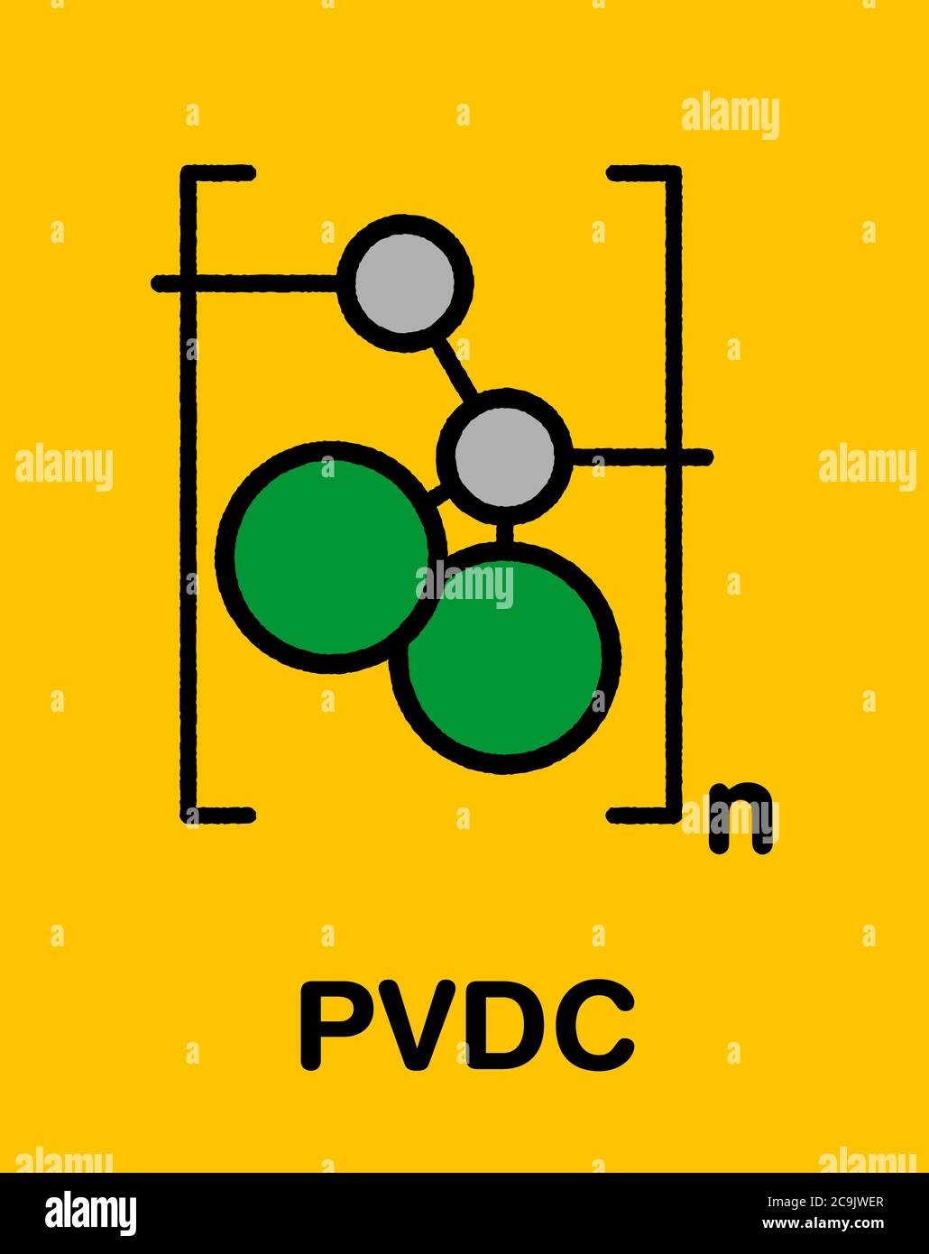 Polyvinylidene chloride (PVDC) polymer, chemical structure. Stylized ...