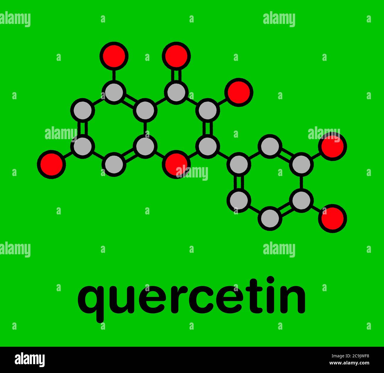 Quercetin plant molecule. Stylized skeletal formula (chemical structure ...