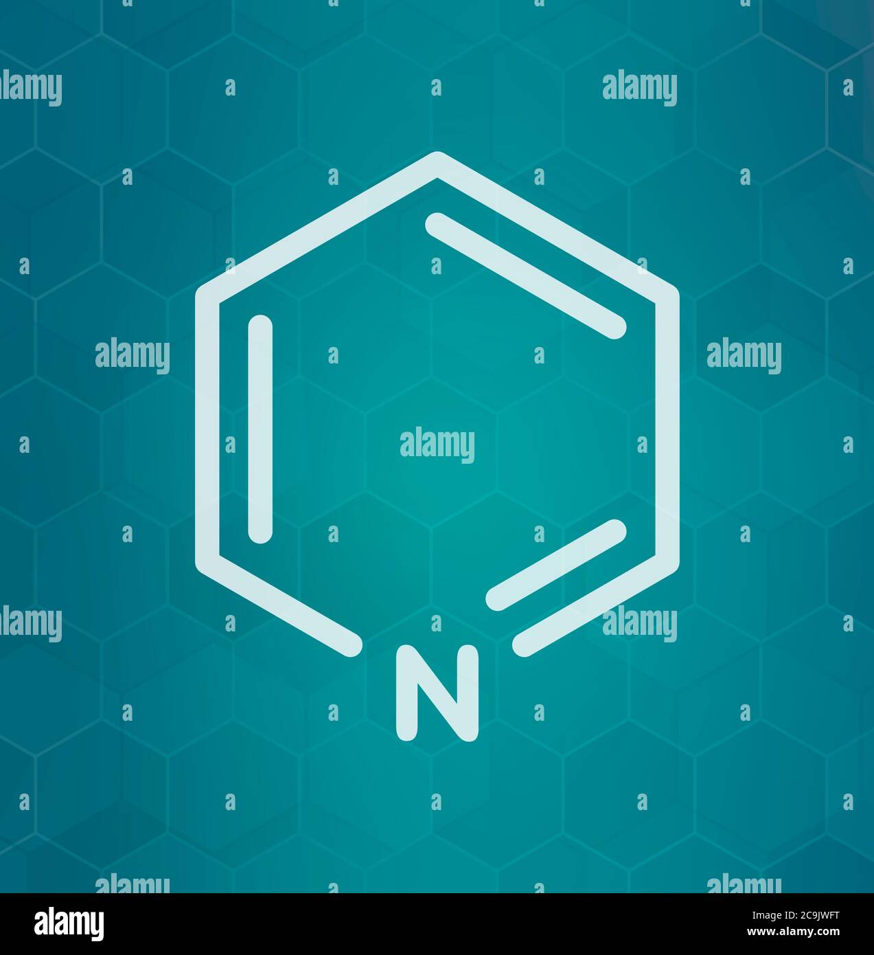 Pyridine chemical solvent and reagent molecule. White skeletal formula ...