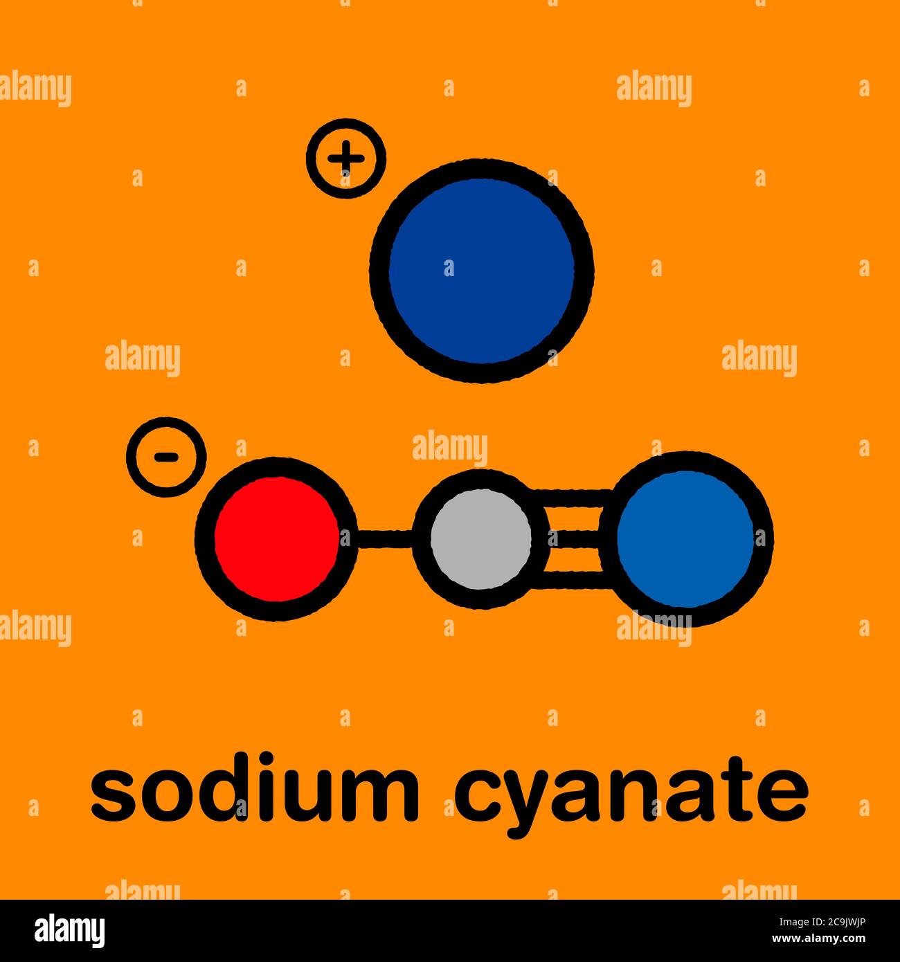 Sodium cyanate, chemical structure. Stylized skeletal formula (chemical ...