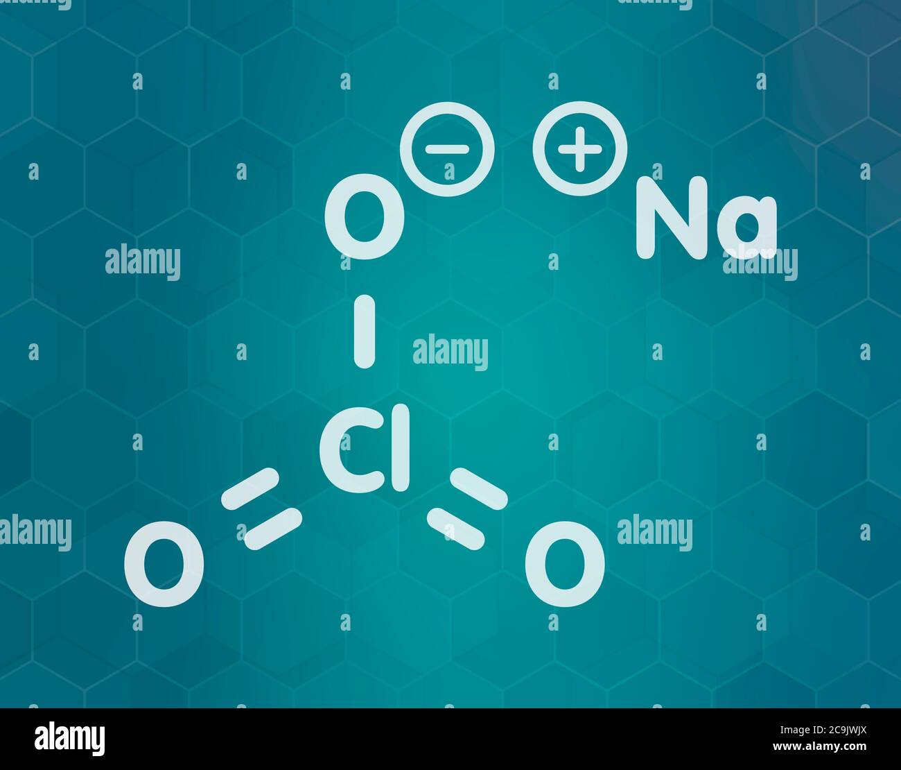 Sodium chlorate salt, chemical structure. White skeletal formula on ...