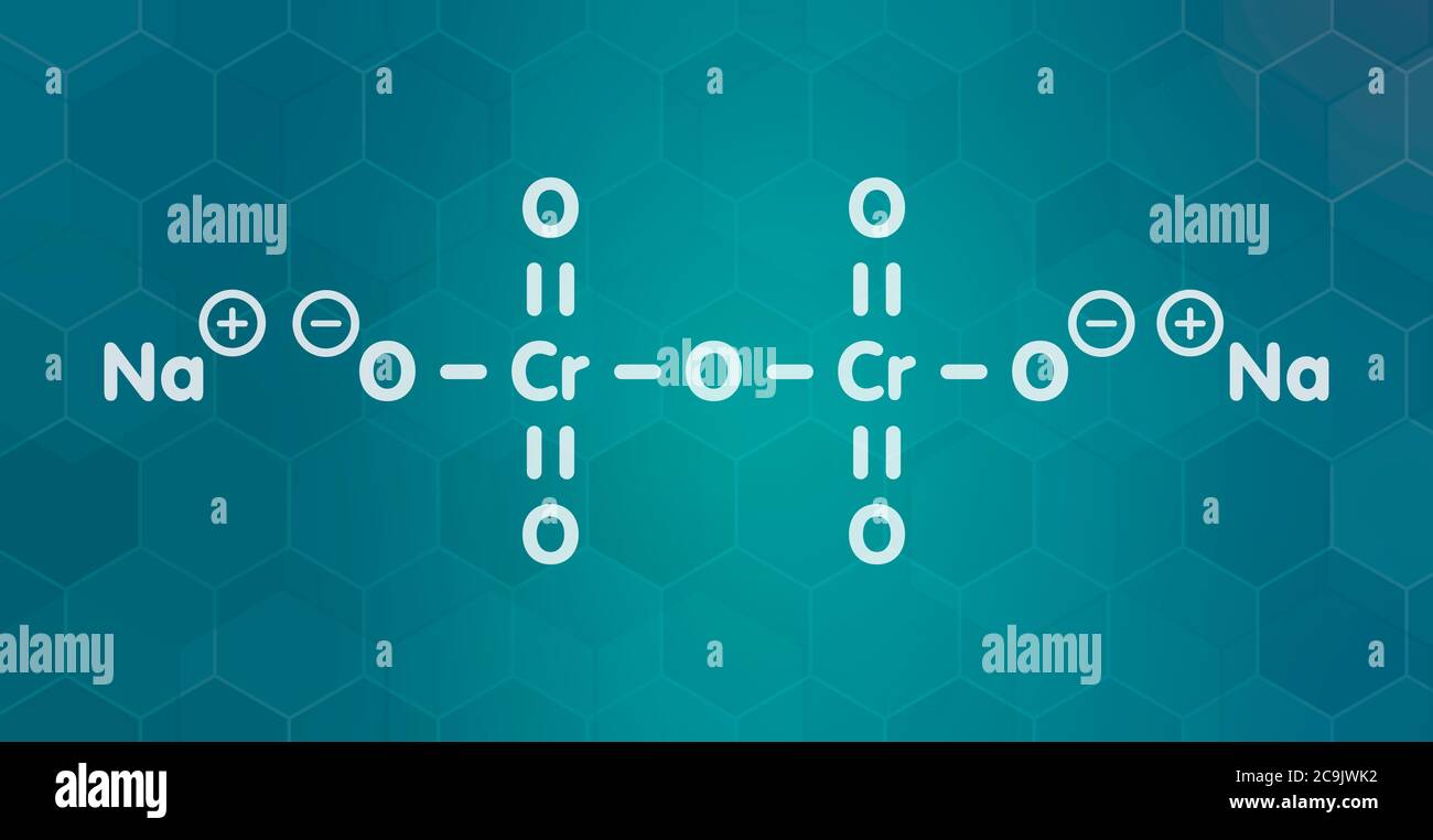 Sodium dichromate, chemical structure. White skeletal formula on dark ...