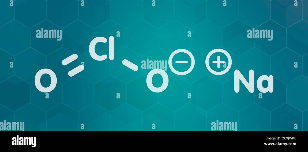 Sodium chlorite, chemical structure. White skeletal formula on dark ...