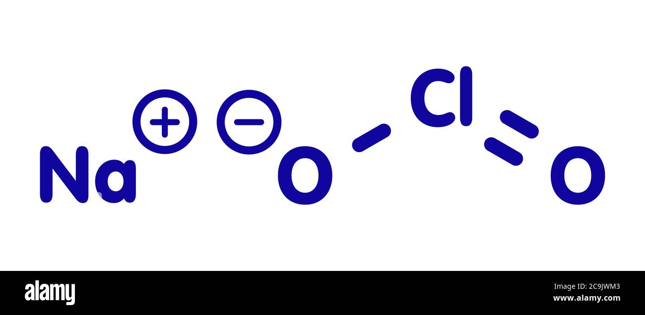 Sodium chlorite, chemical structure. Blue skeletal formula on white ...