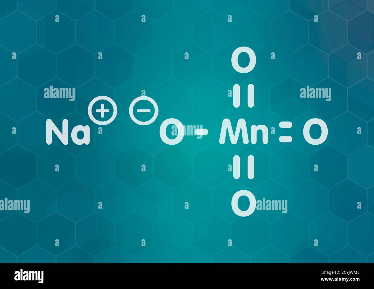 Sodium permanganate, chemical structure. White skeletal formula on dark ...