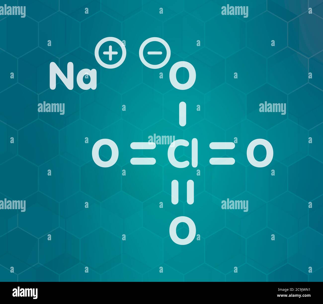 Sodium perchlorate, chemical structure. White skeletal formula on dark ...