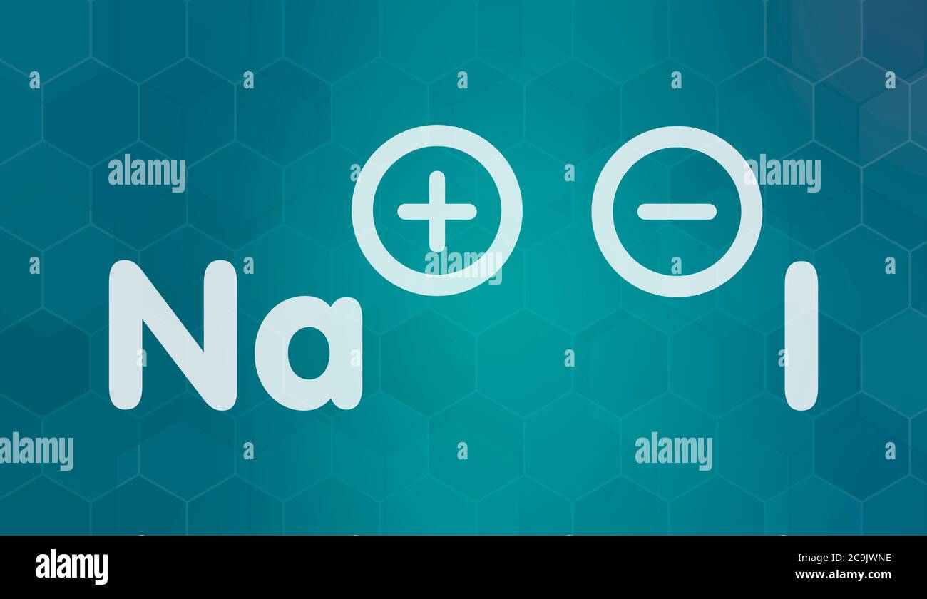 Sodium iodide salt, chemical structure. White skeletal formula on dark ...