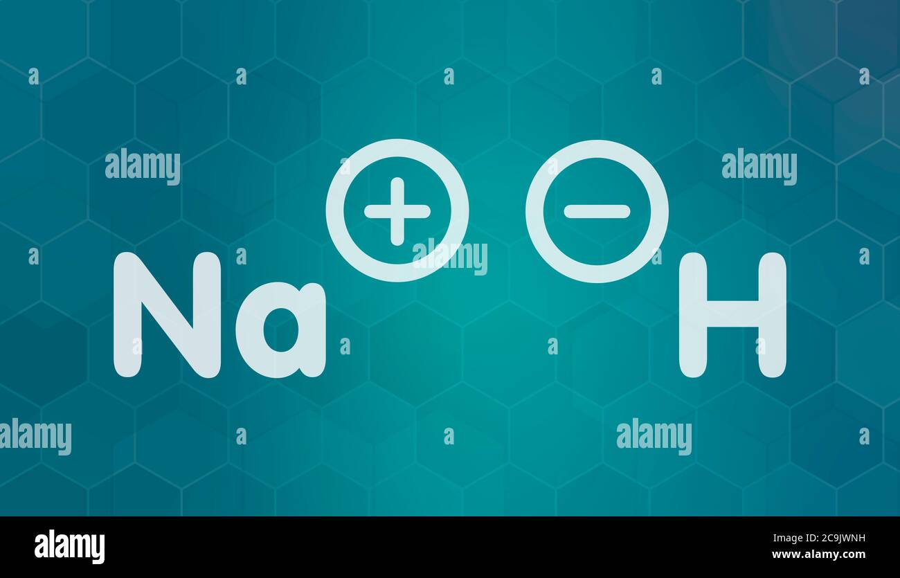 Sodium hydride, chemical structure. White skeletal formula on dark teal ...