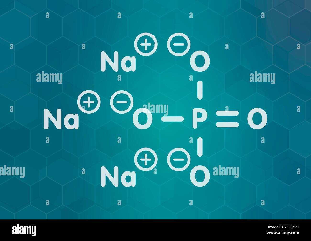 Sodium phosphate, chemical structure. White skeletal formula on dark ...
