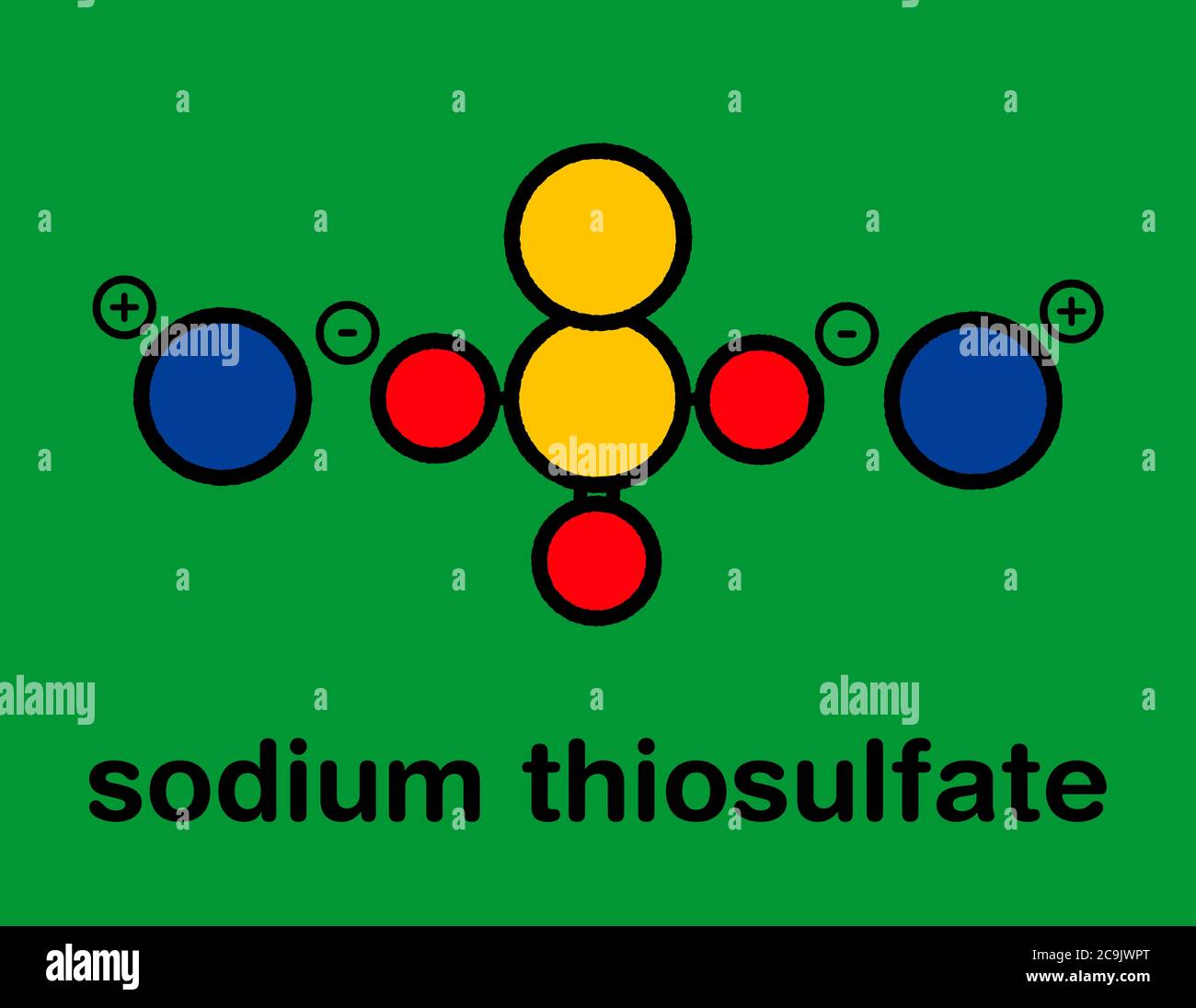 Sodium thiosulfate (hyposulfite) salt, chemical structure. Stylized ...
