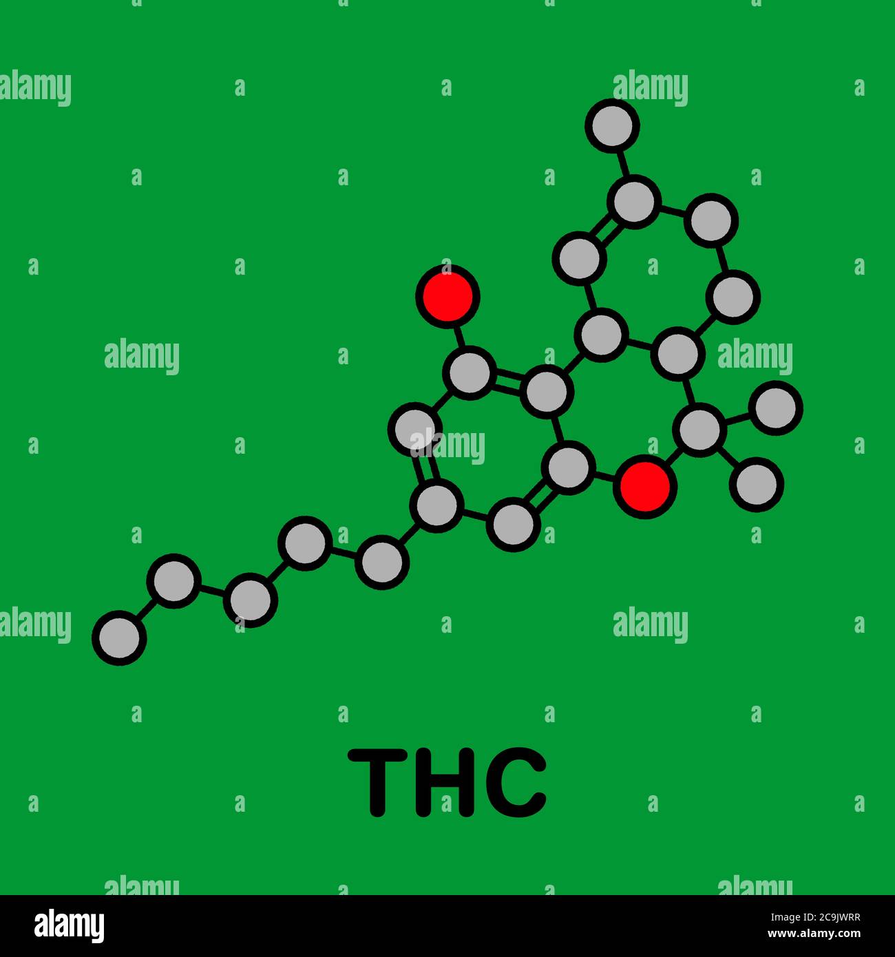 THC (delta-9-tetrahydrocannabinol, dronabinol) cannabis drug molecule ...