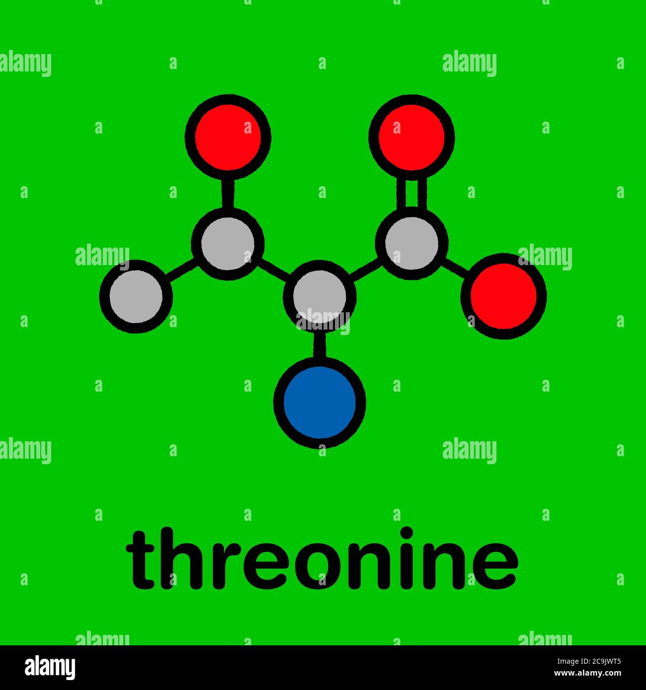 Threonine (l-threonine, Thr, T) amino acid molecule. Stylized skeletal ...