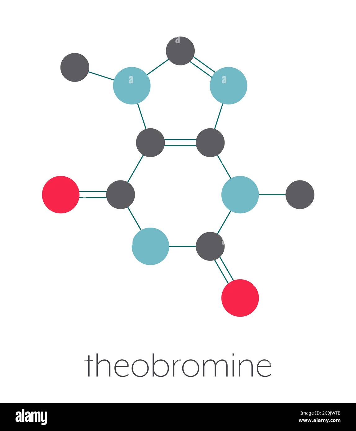 Theobromine (xantheose) chocolate alkaloid molecule. Present in cacao ...