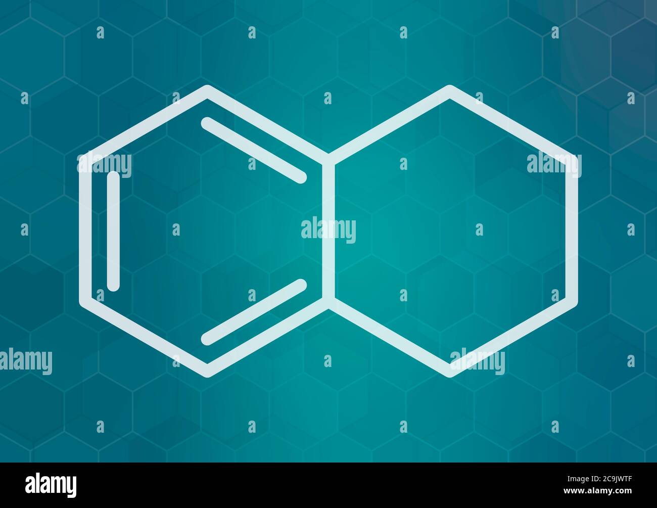 Tetralin solvent molecule. White skeletal formula on dark teal gradient ...