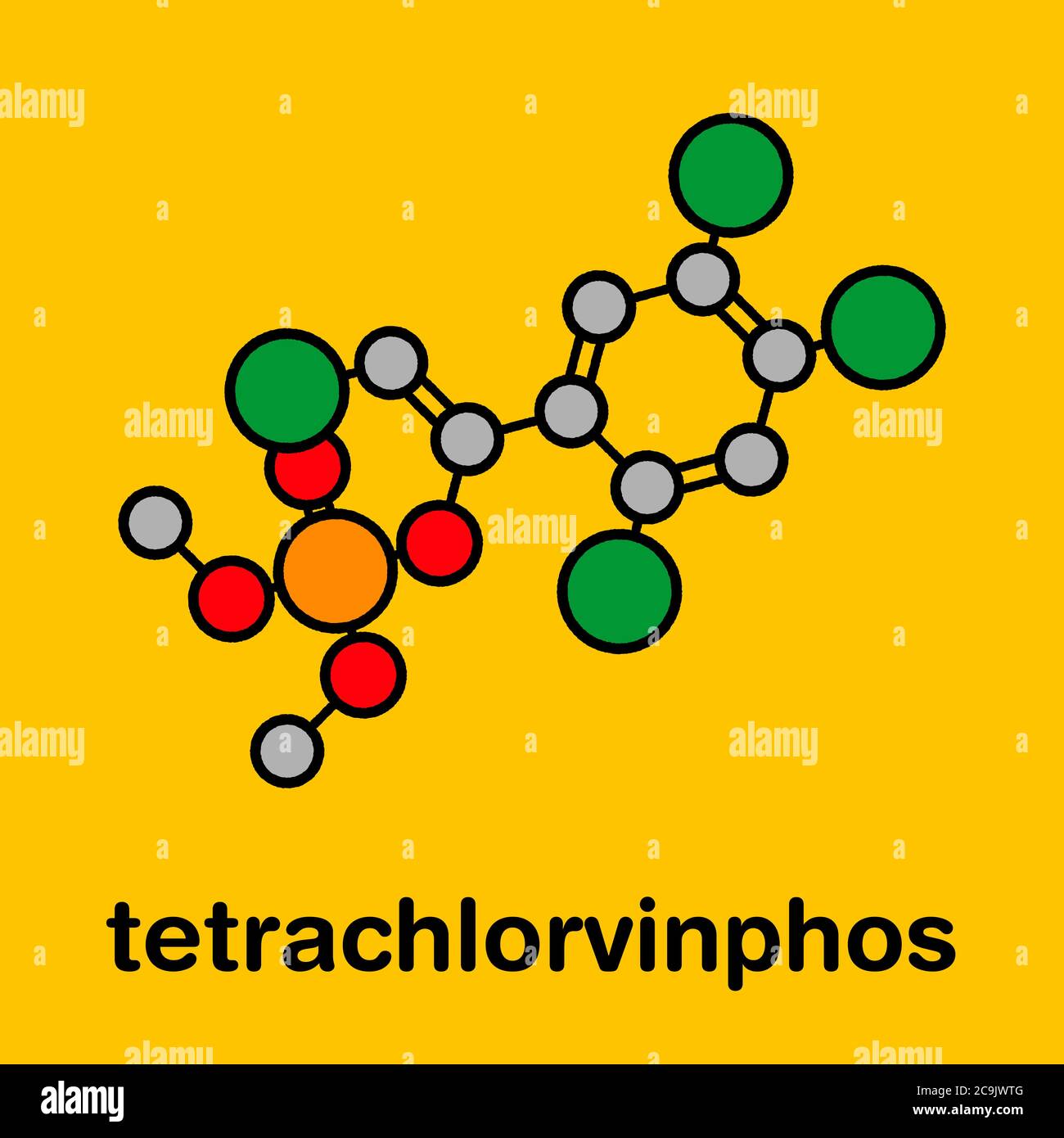 Tetrachlorvinphos organophosphate insecticide molecule. Stylized ...