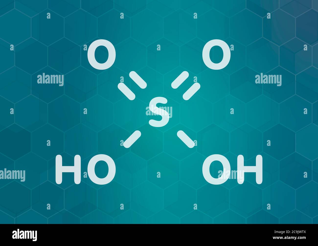 Sulfuric acid (H2SO4) strong mineral acid molecule. White skeletal ...