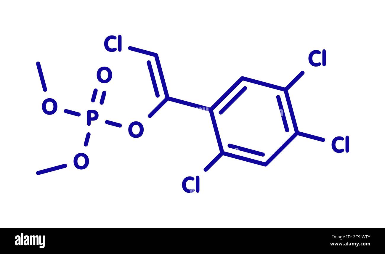 Tetrachlorvinphos organophosphate insecticide molecule. Blue skeletal ...