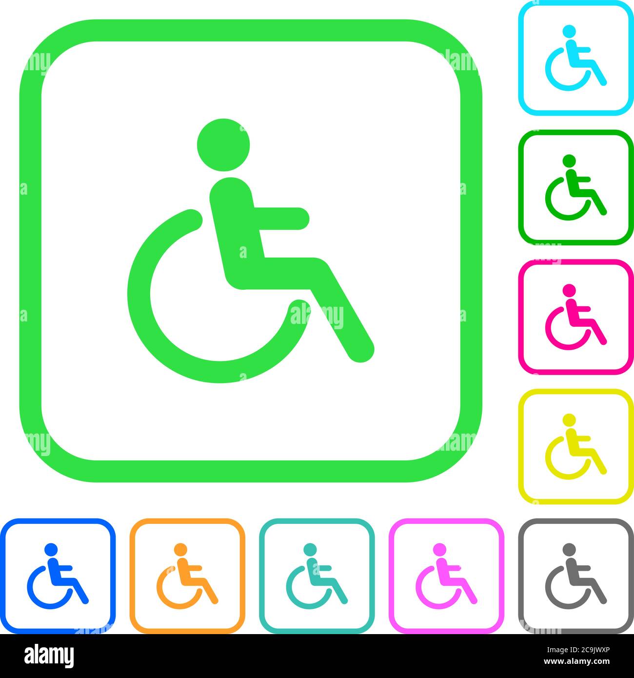 Disability vivid colored flat icons in curved borders on white ...