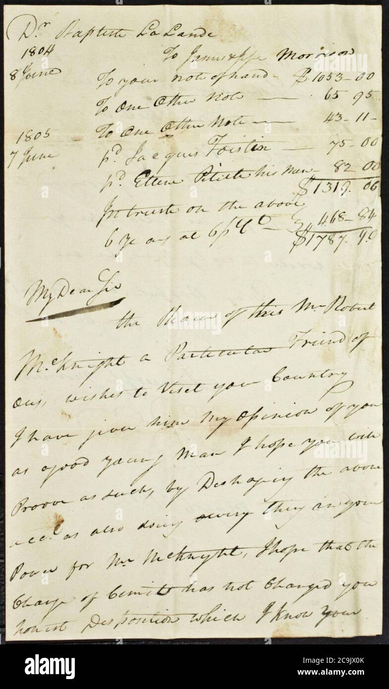 James Morrison statement of account, rendered to Baptiste LaLande, 1812 ...