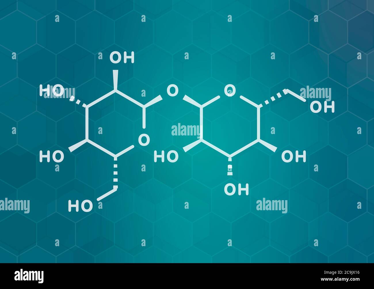 Trehalose (mycose, tremalose) sugar molecule. White skeletal formula on ...