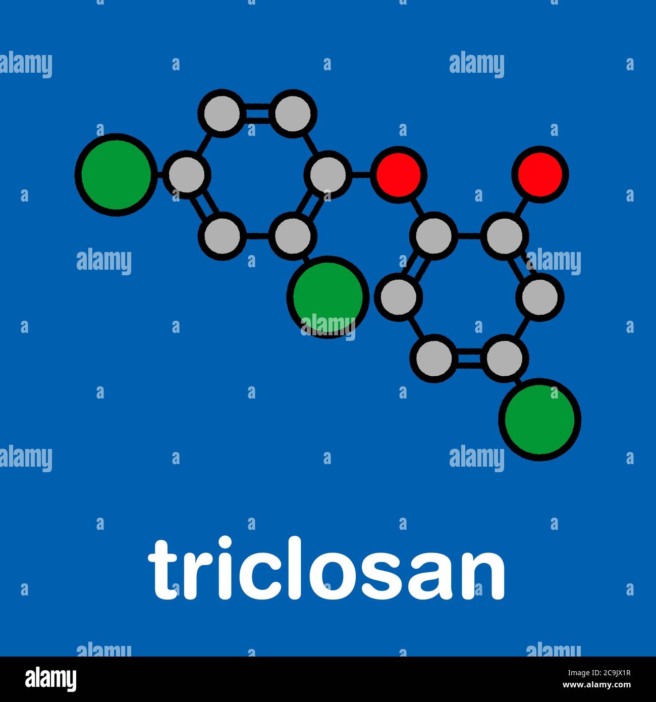 Triclosan antimicrobial molecule. Used in hand soaps, hospital scrubs ...