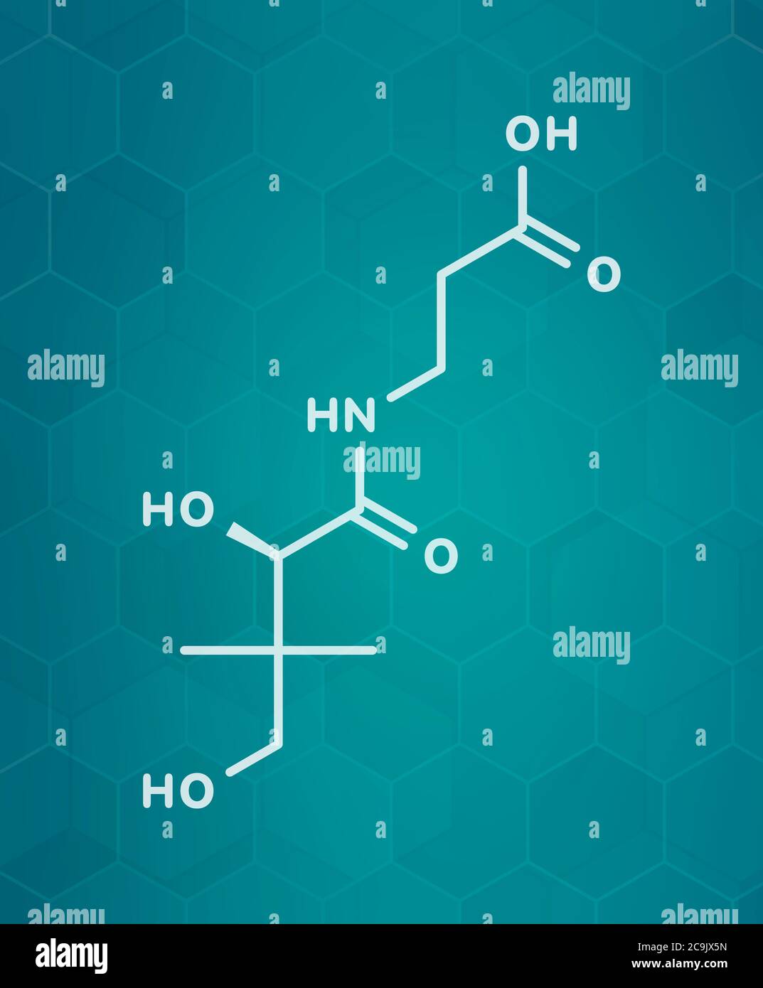 Vitamin B5 (pantothenic acid, pantothenate) molecule. White skeletal ...