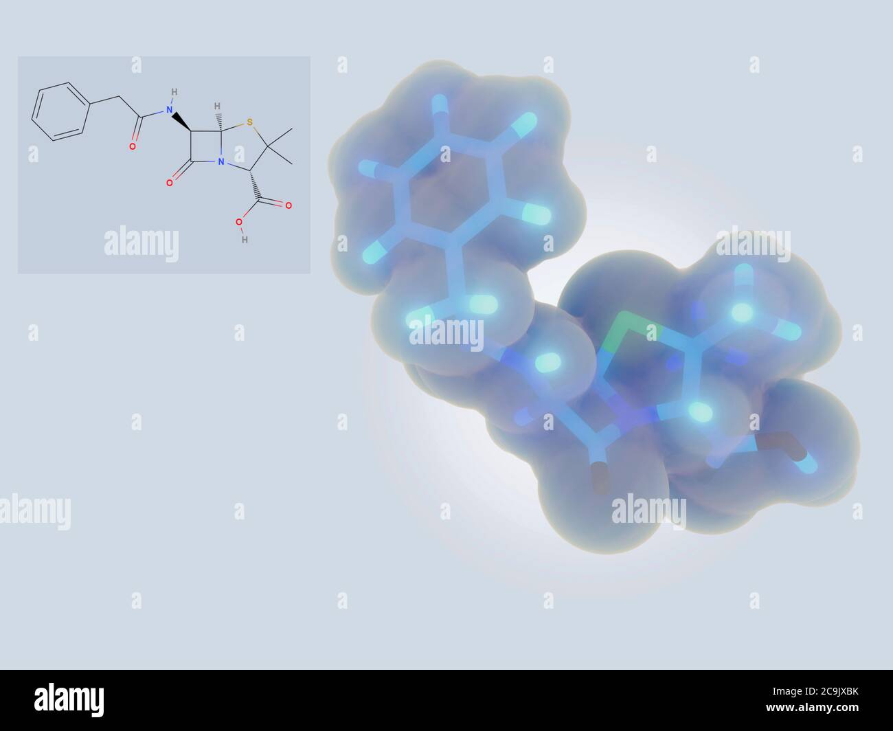 Penicillin molecule, illustration. Penicillin is a broad-spectrum ...
