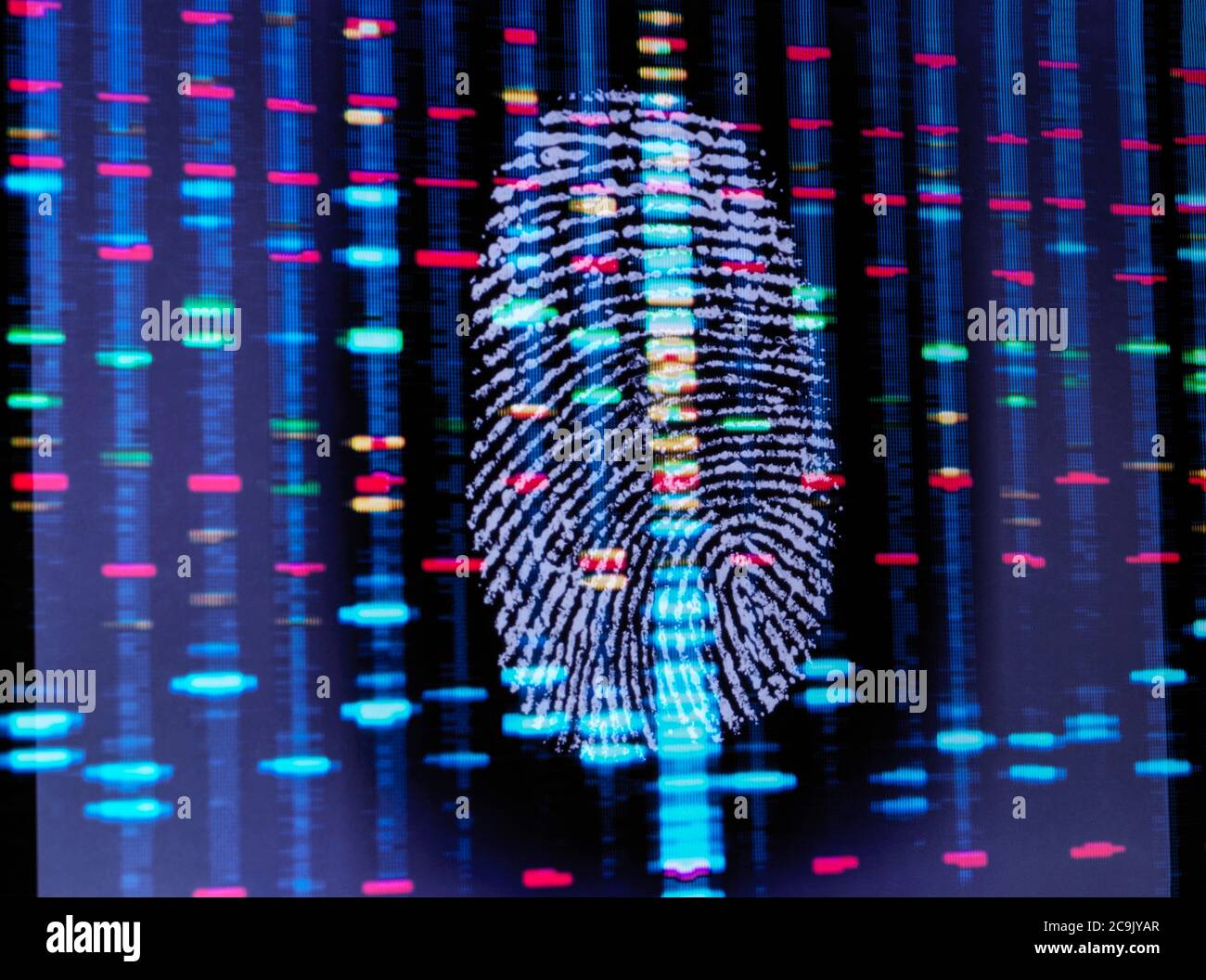 Genetic identity, conceptual image. Multi exposure of a DNA ...