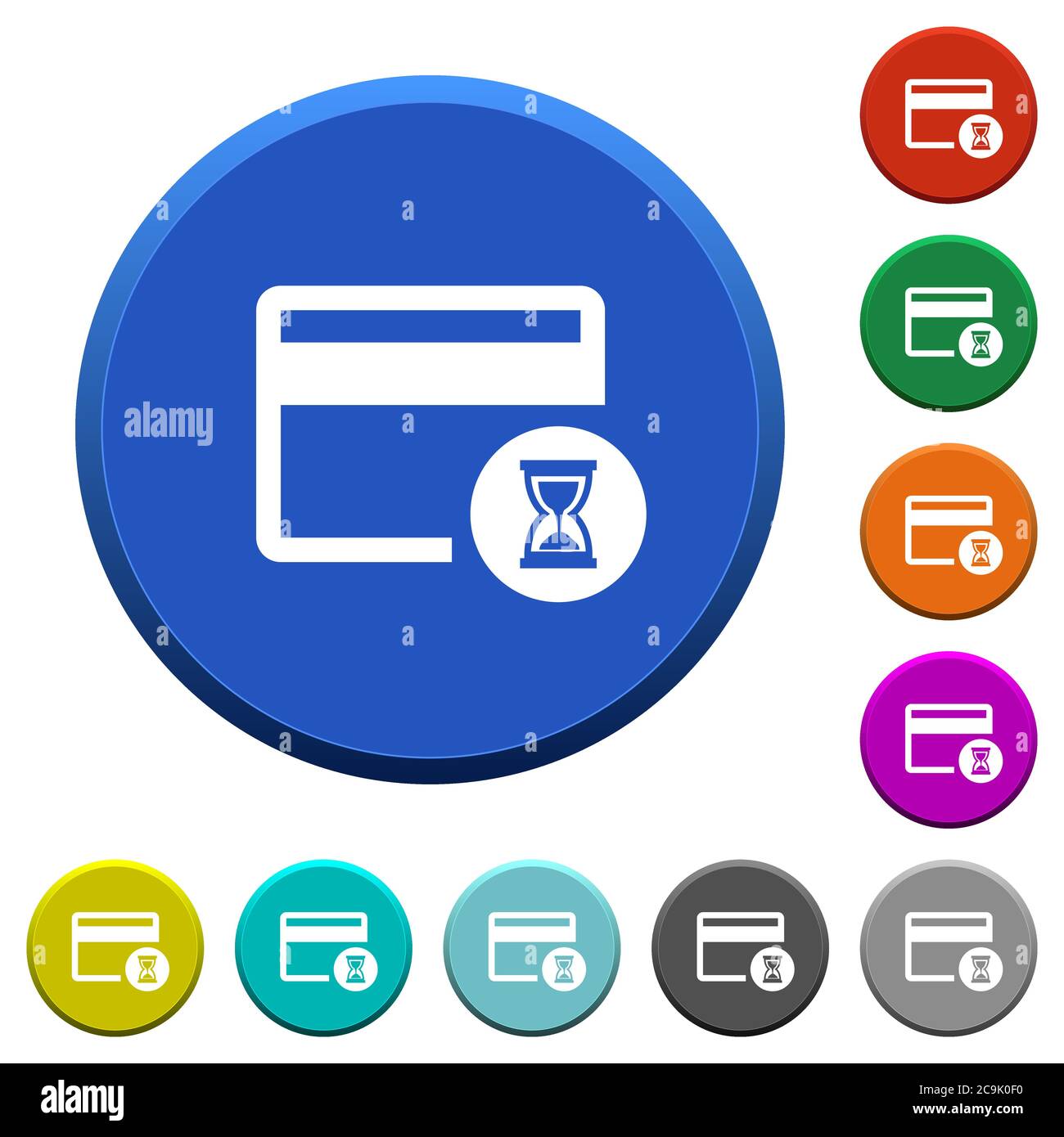 Credit card operation in progress round color beveled buttons with ...