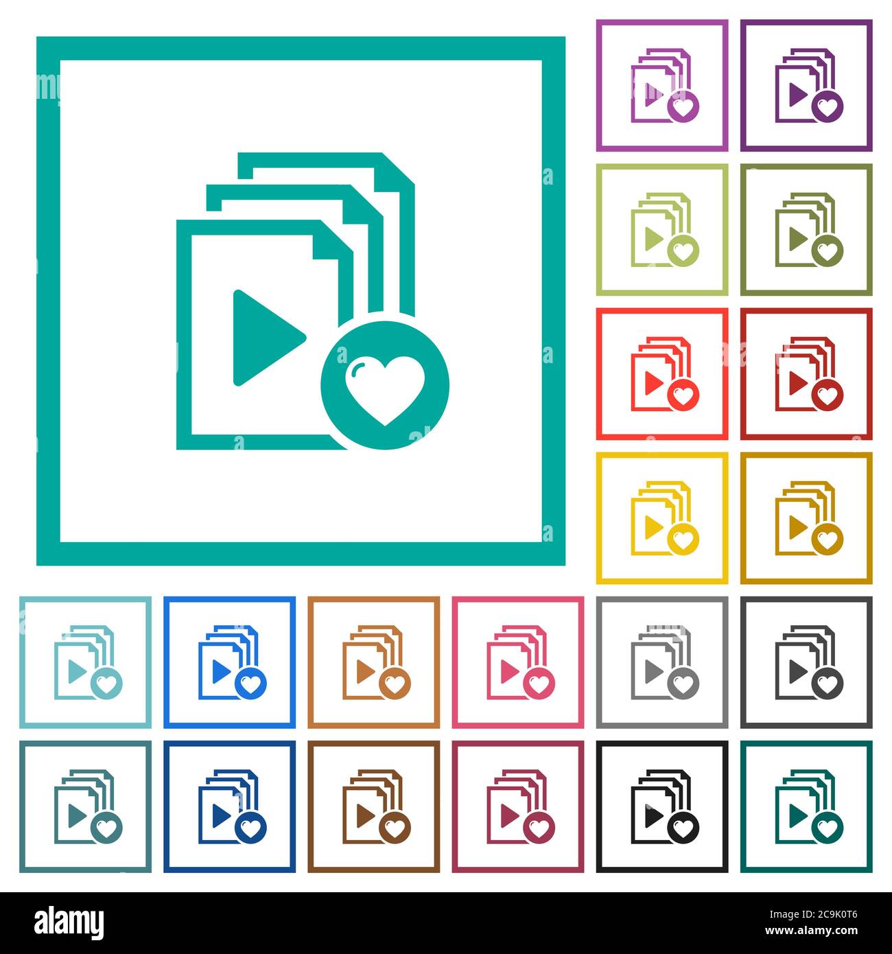 Favorite playlist flat color icons with quadrant frames on white ...