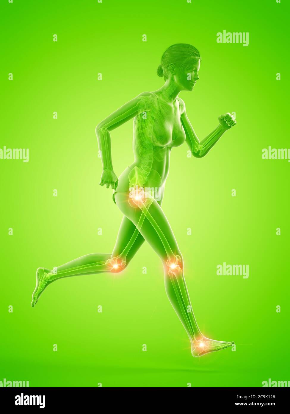 Woman with painful joints while running, illustration Stock Photo - Alamy