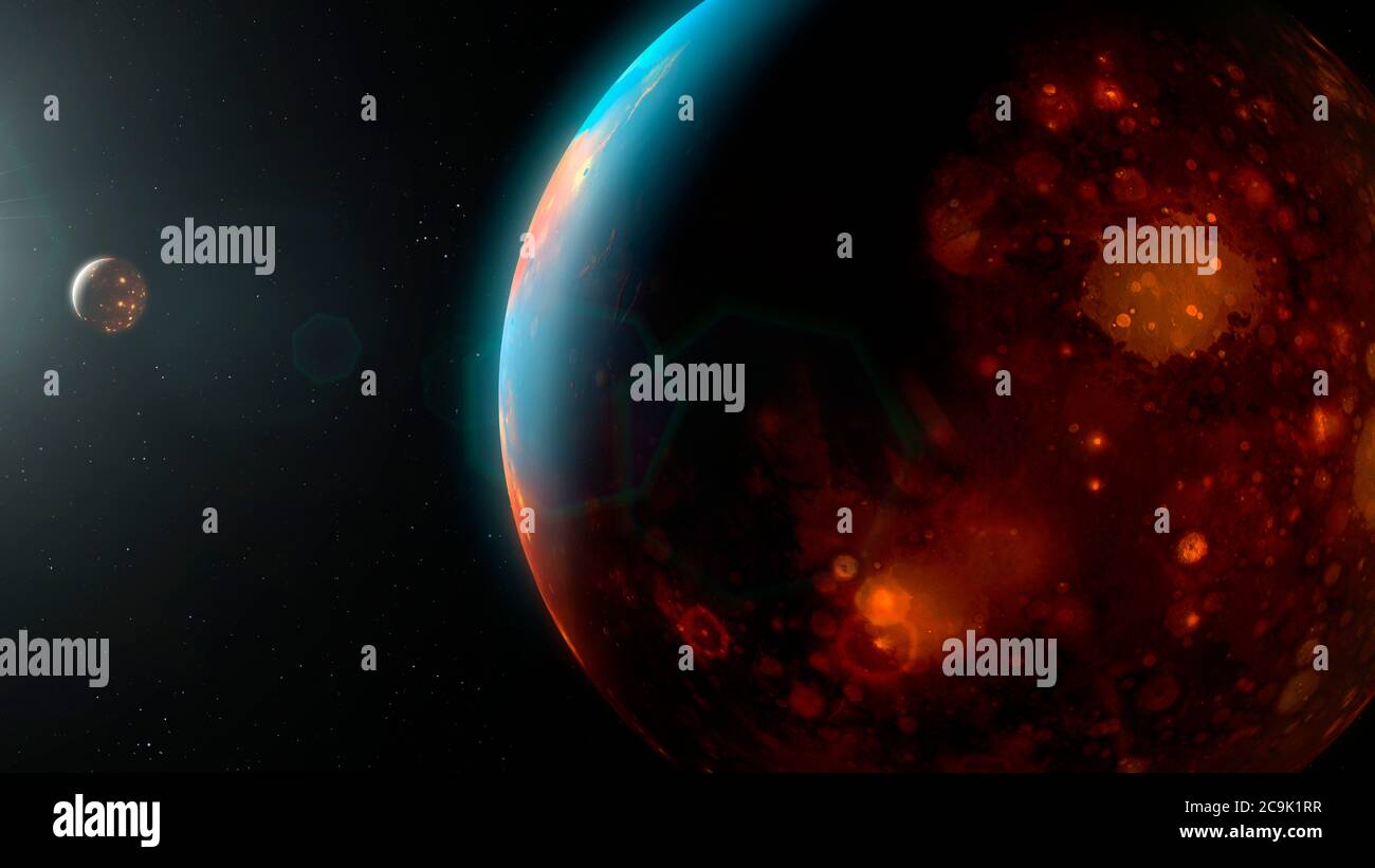 Illustration of the very early Earth (and the Moon off to the left ...