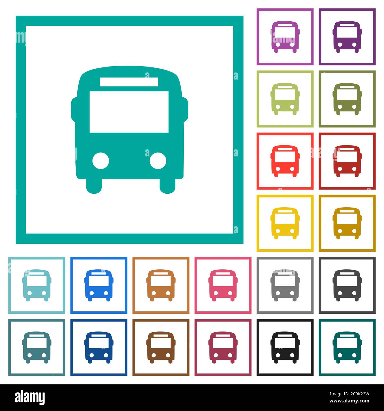Bus flat color icons with quadrant frames on white background Stock ...