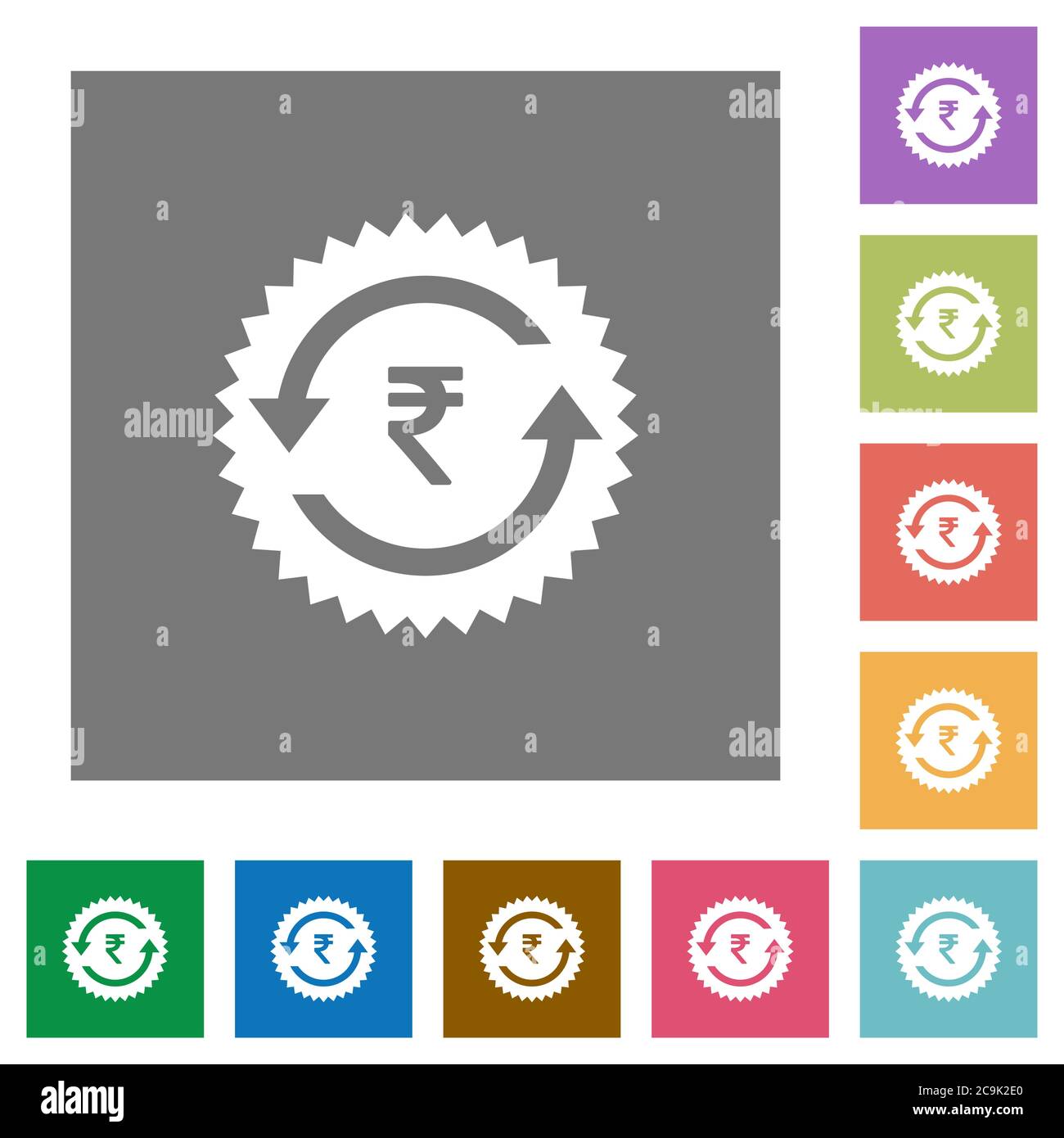 Rupee pay back guarantee sticker flat icons on simple color square ...