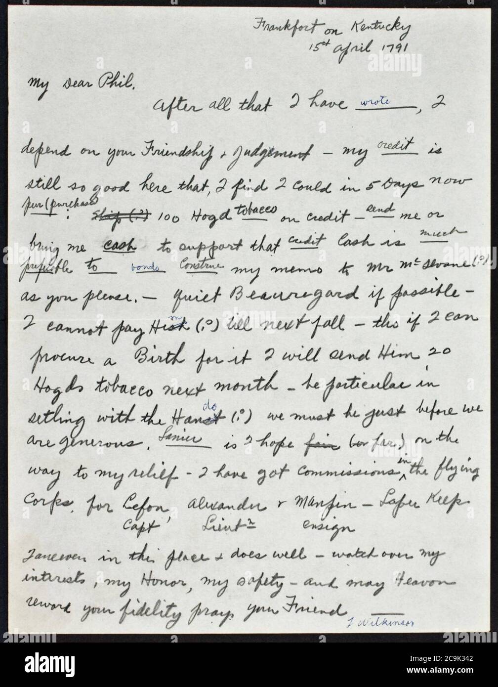 James Wilkinson letter to Philip Nolan, 1791 Stock Photo - Alamy