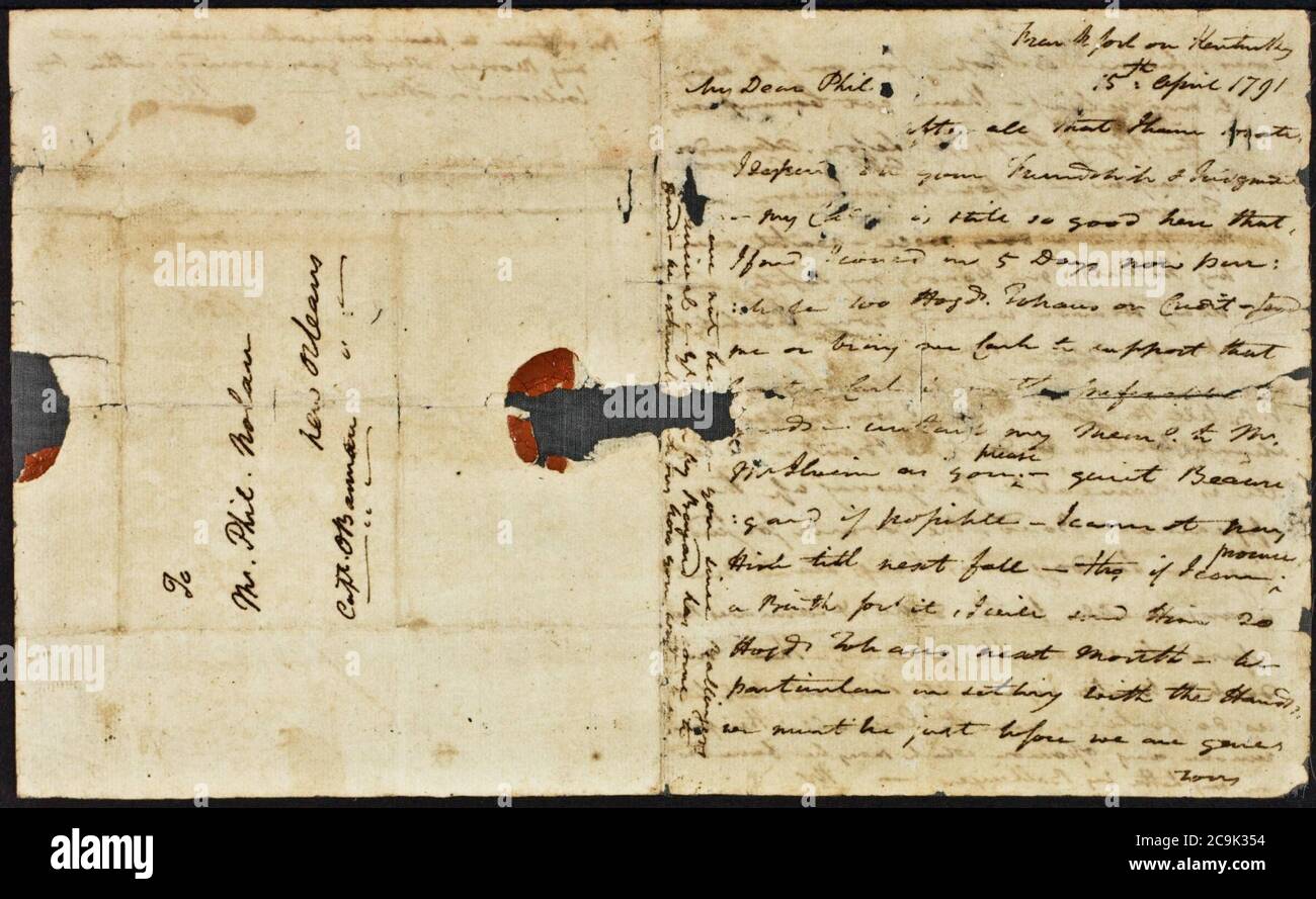 James Wilkinson letter to Philip Nolan, 1791 Stock Photo - Alamy