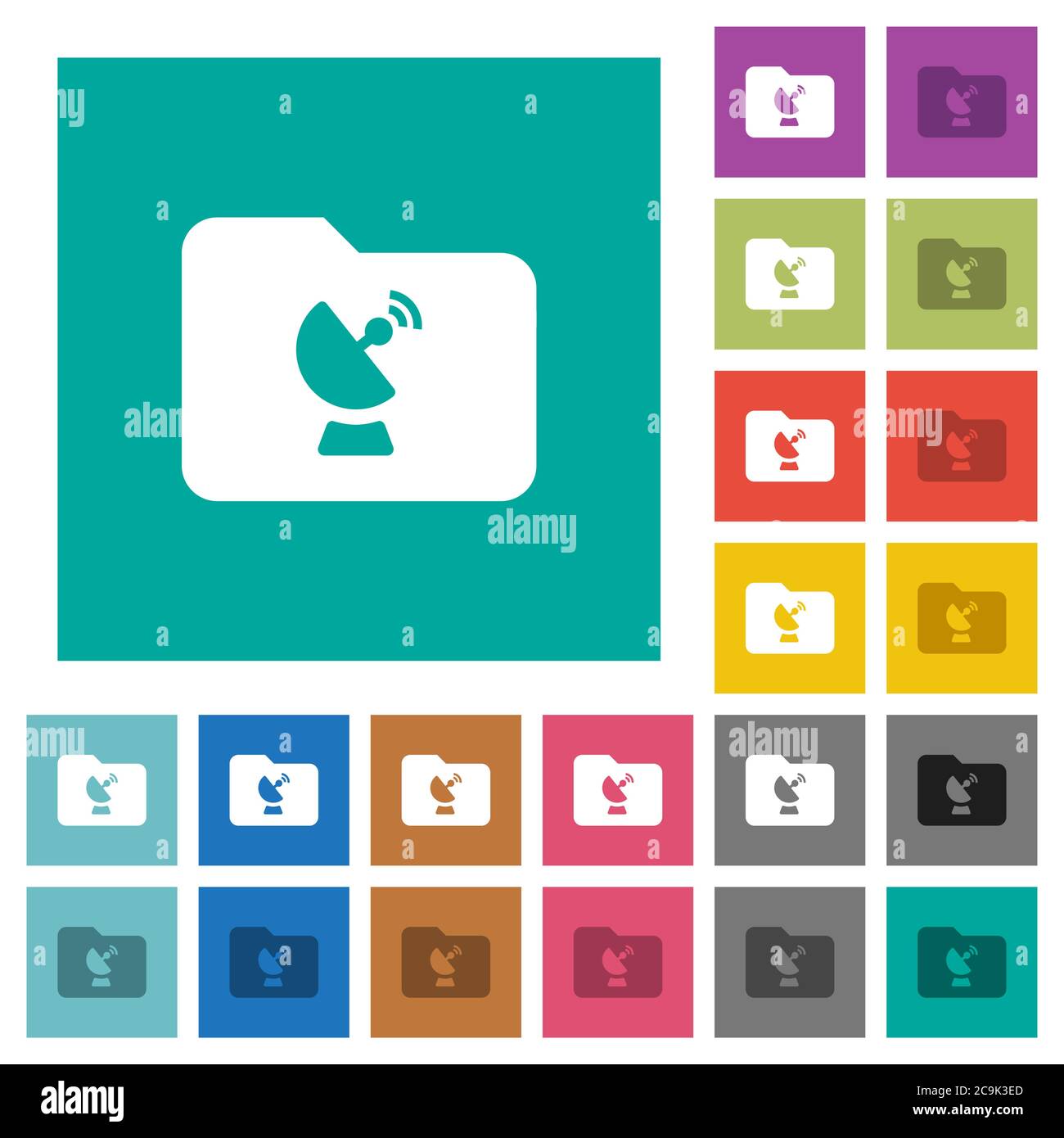 Remote folder multi colored flat icons on plain square backgrounds ...