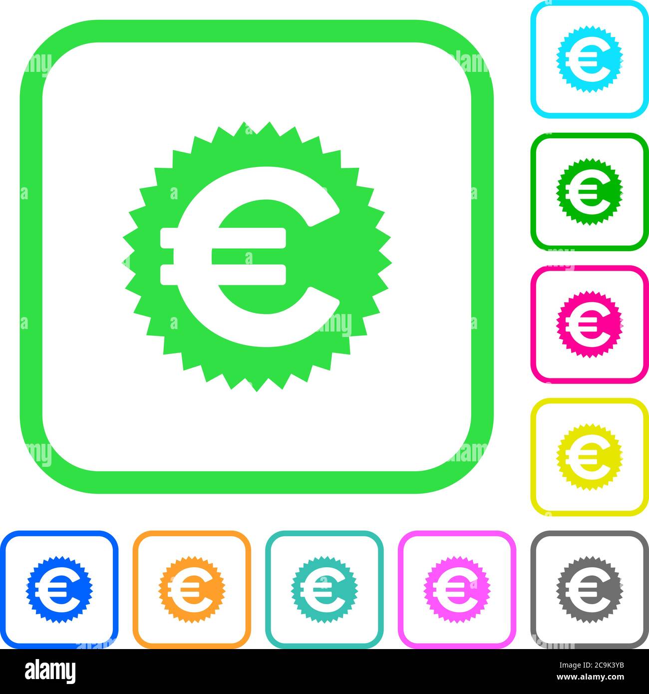 Euro sticker vivid colored flat icons in curved borders on white ...