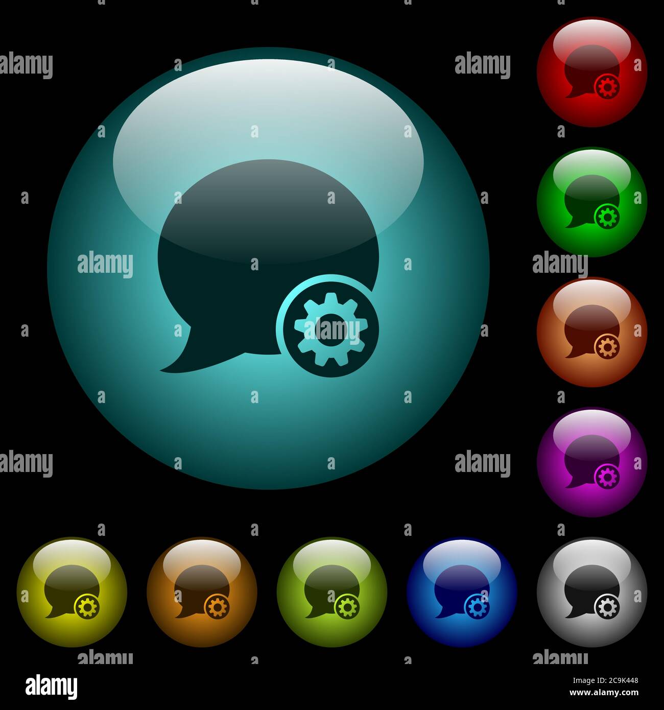 Blog comment settings icons in color illuminated spherical glass ...