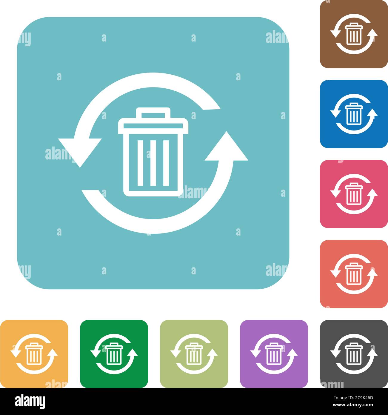 Undelete white flat icons on color rounded square backgrounds Stock ...