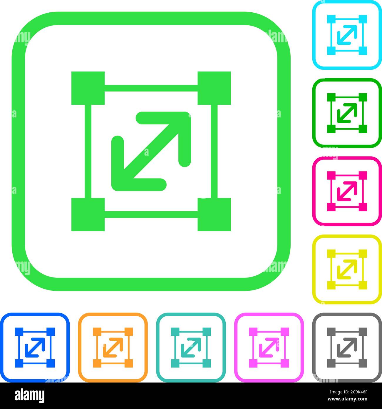 Resize element vivid colored flat icons in curved borders on white ...