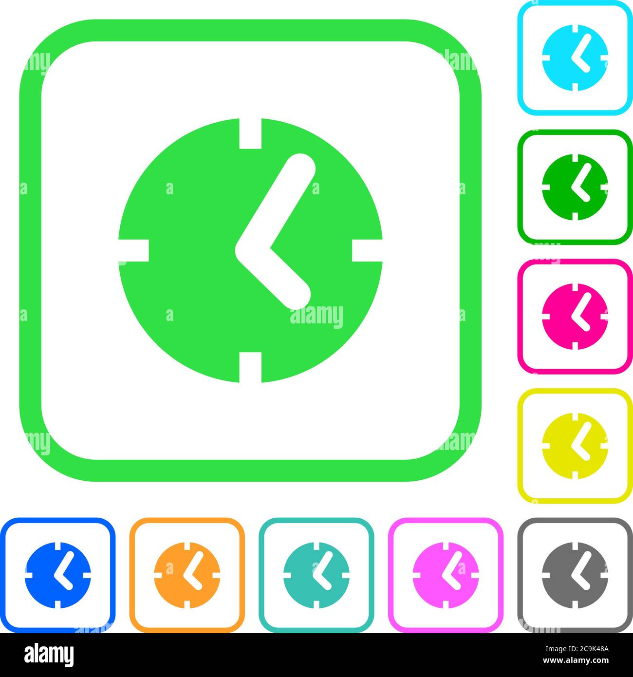 Clock vivid colored flat icons in curved borders on white background ...